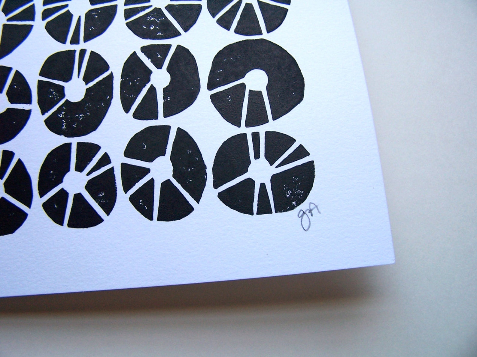 Geometric linocut print black circle rings block print 8x10 | Etsy