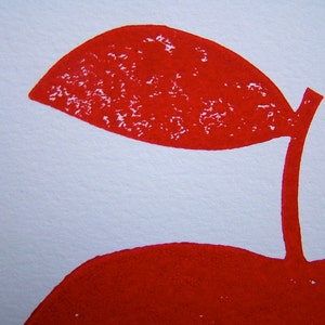 Red Apple Linocut Print - 8x10 Minimal Kitchen Wall Art - Red Apple ...