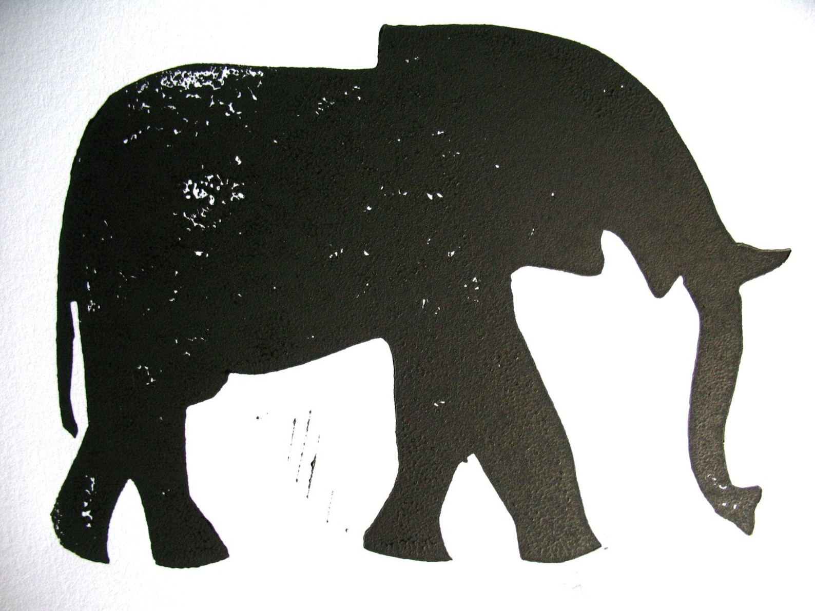 Minimal Elephant Linocut Print Black Linoleum Block Print - Etsy