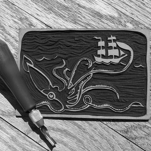 Black Viperfish Linocut Print - Marine Animal Hand Pressed Linoprint ...