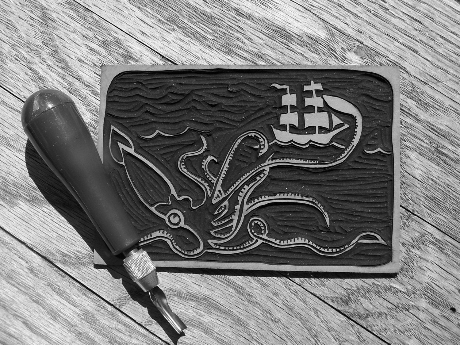 Black Viperfish Linocut Print Marine Animal Hand Pressed - Etsy