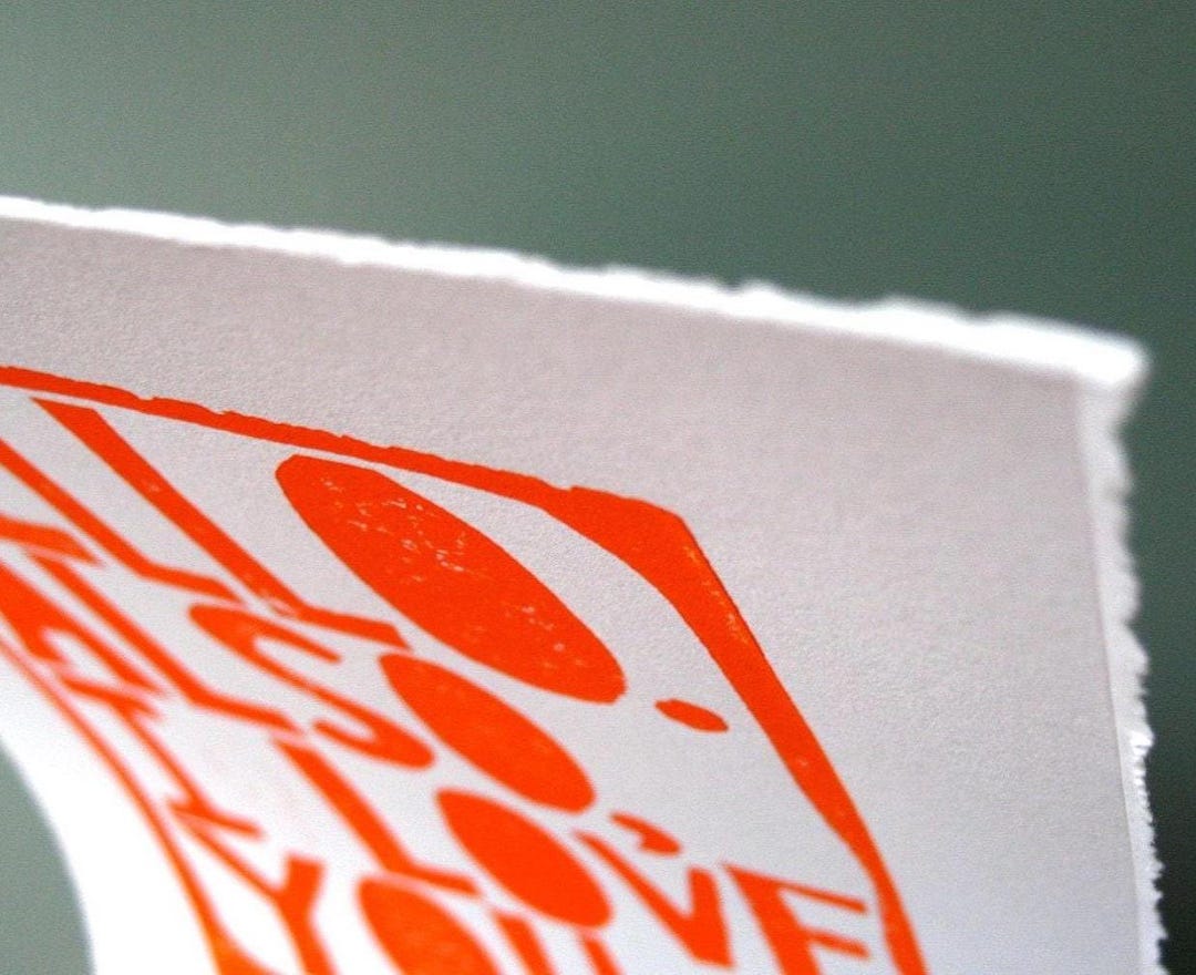 Hello Also, I Love You - Sweet Linocut Print in Bright Orange ...