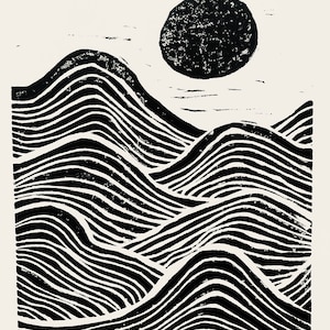 Linoleum Block Print - Sunrise and Sunset - Minimal Black 8x10 ...