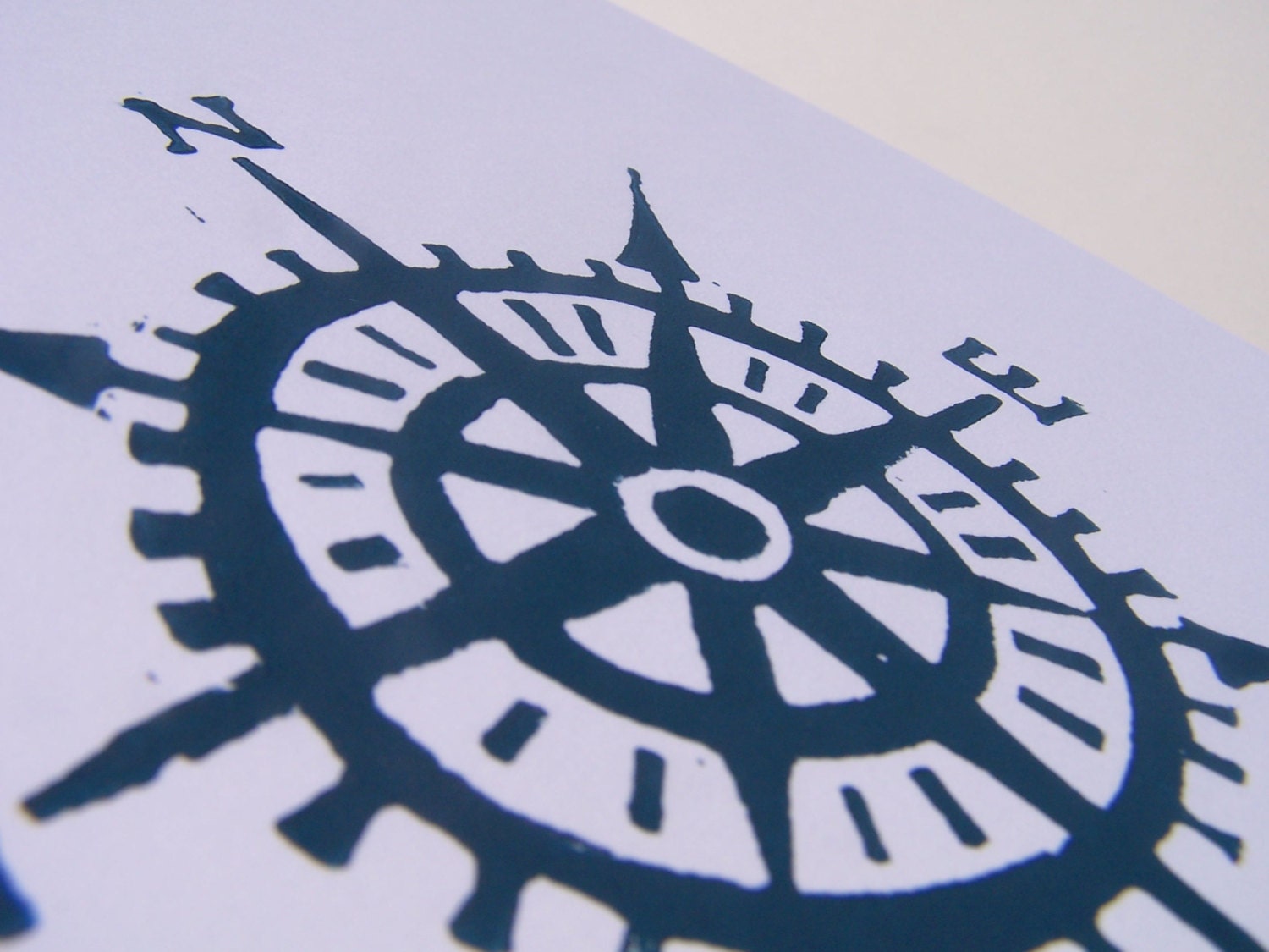 Nautical compass linoleum block print 8x10 hand pulled | Etsy