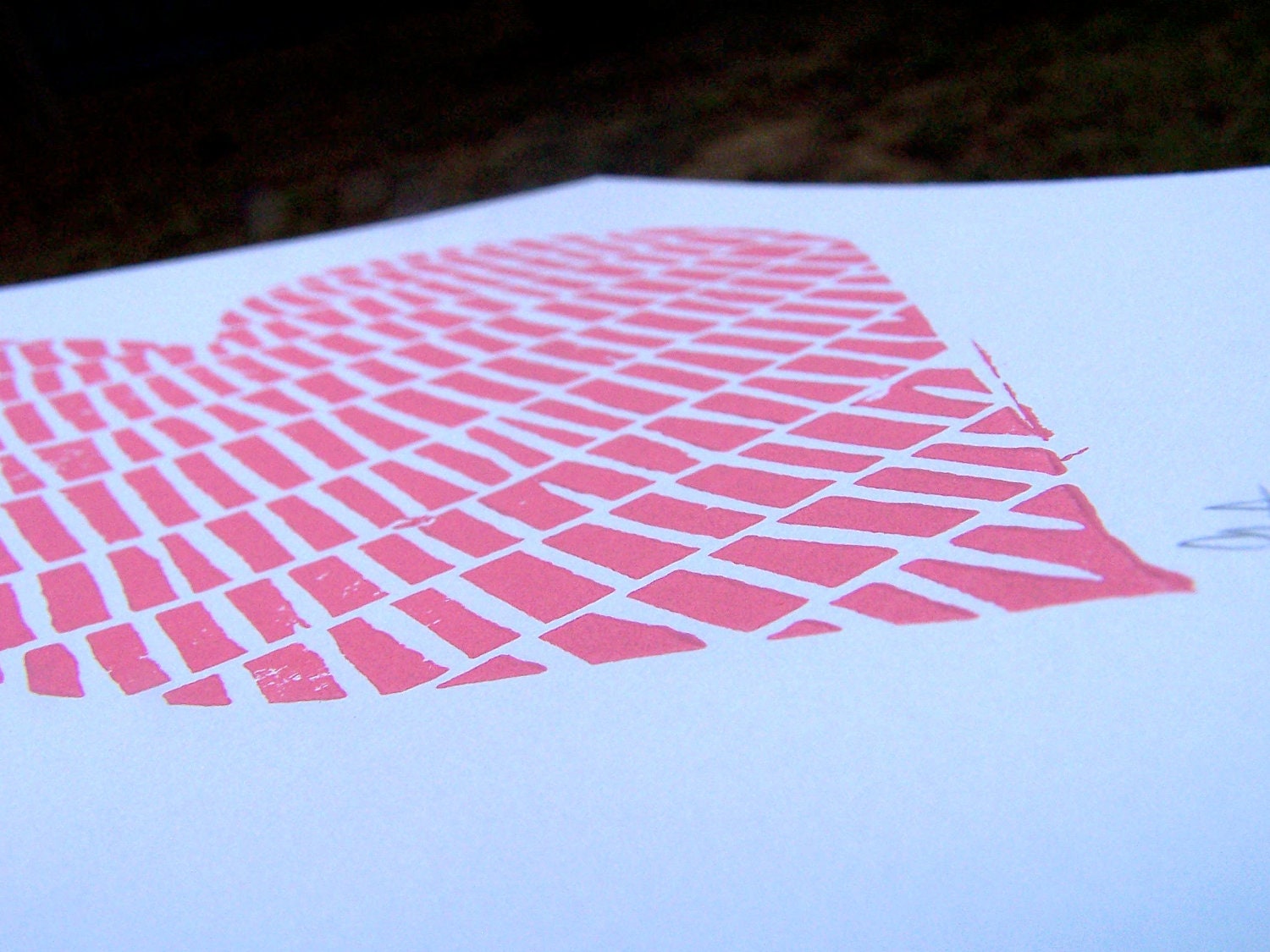 Minimal Pink Linocut Heart Valentines Day Print Pink Heart - Etsy