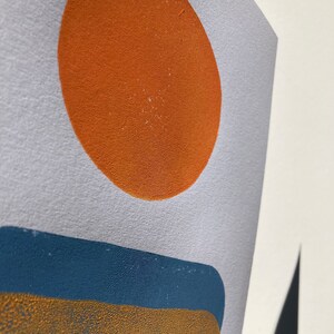 Monoprint - Abstract Multi-color Linocut Relief Blue and Yellow Print ...