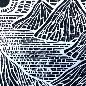 Ocean Sunset on Tropical Islands - Linocut Relief Print - Beach ...