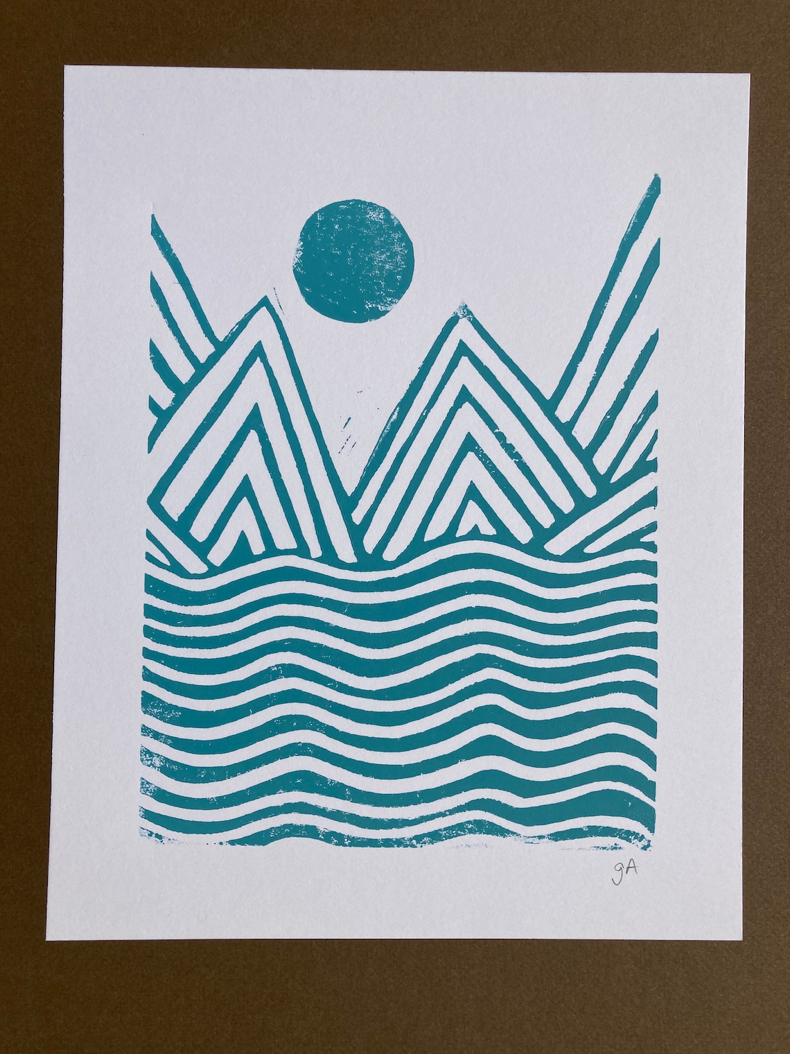 Sun Mountains and Sea 8x10 Minimal Linocut Hand Pressed - Etsy