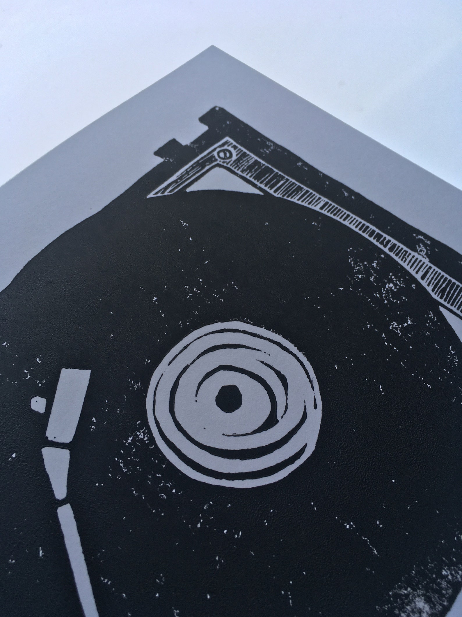 Vintage Record Player Linocut Art Print - Hand-printed Linoleum Block ...