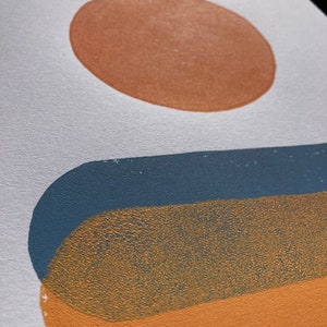 Monoprint - Abstract Multi-color Linocut Relief Blue and Yellow Print ...