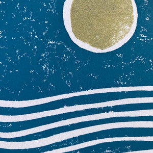 Sunset on the Ocean at Night - Blue and Gold Relief Print - 8x10 ...