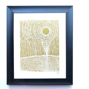 Fjords of Norway Linocut Print - 8x10 Gold Linoleum Block Print ...
