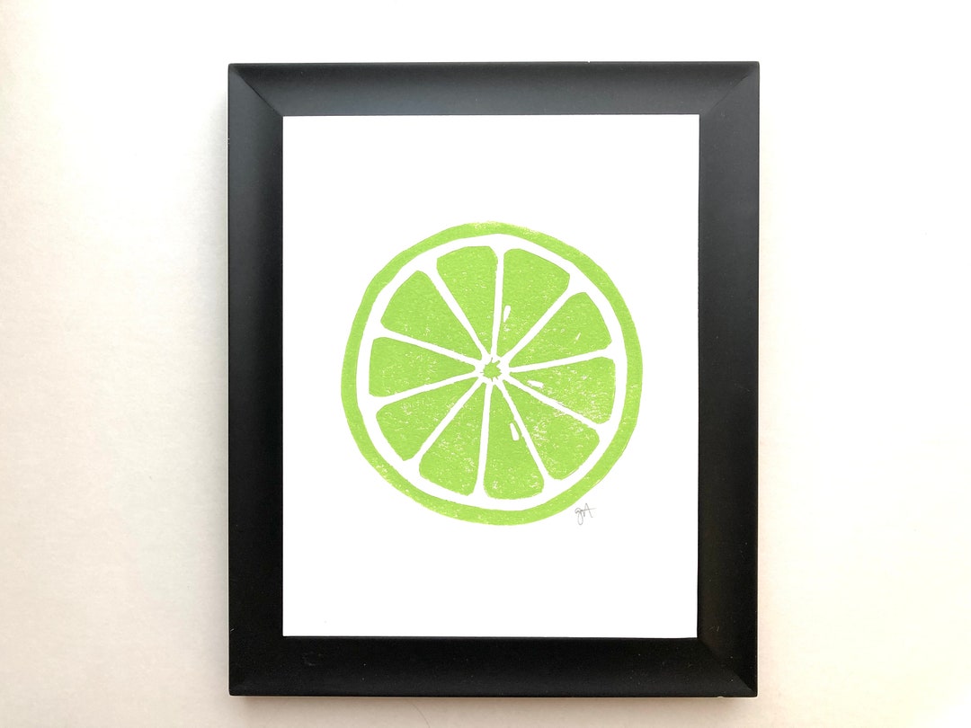 Lime Green Linoprint Hand Pressed Citrus Linoleum Print for the Kitchen ...