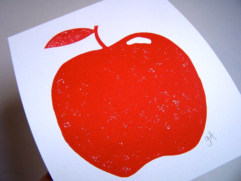 Green Apple Block Print Bright Green Hand-pressed Linoleum | Etsy