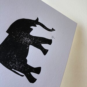 Minimal Elephant Linocut Print - Black Linoleum Block Print 8x10 ...