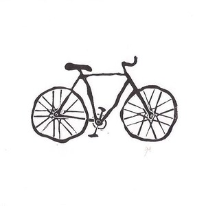 Black Bicycle Linoleum Block Print - Hand Pressed Minimal Bike Linocut ...