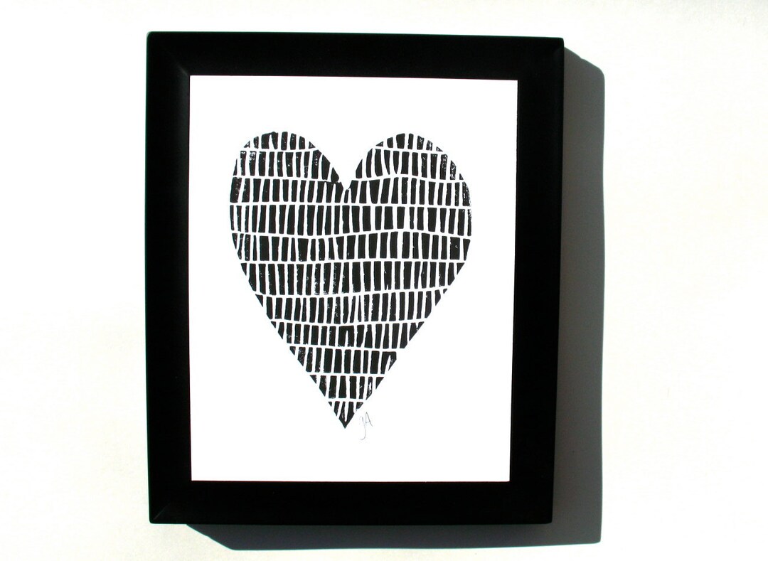 Minimal Black Heart Print 8x10 - Abstract Heart Linocut Print ...