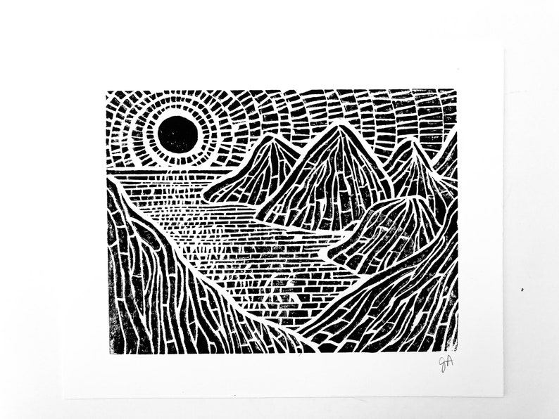 Ocean Sunset on Tropical Islands Linocut Relief Print - Etsy