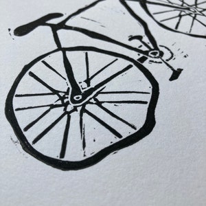 Black Bicycle Linoleum Block Print - Hand Pressed Minimal Bike Linocut ...