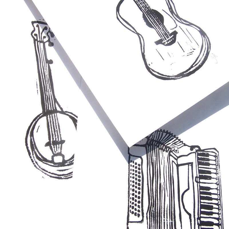 Guitar Linocut - Etsy