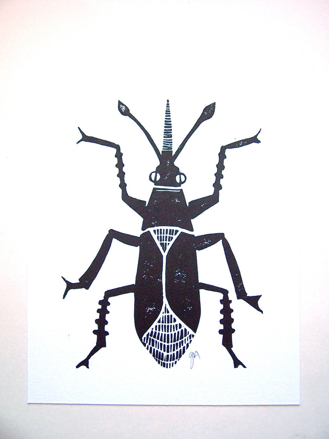 Insect Linoleum Block Print - Flower Bug BLACK 8x10 Poster on Cotton ...