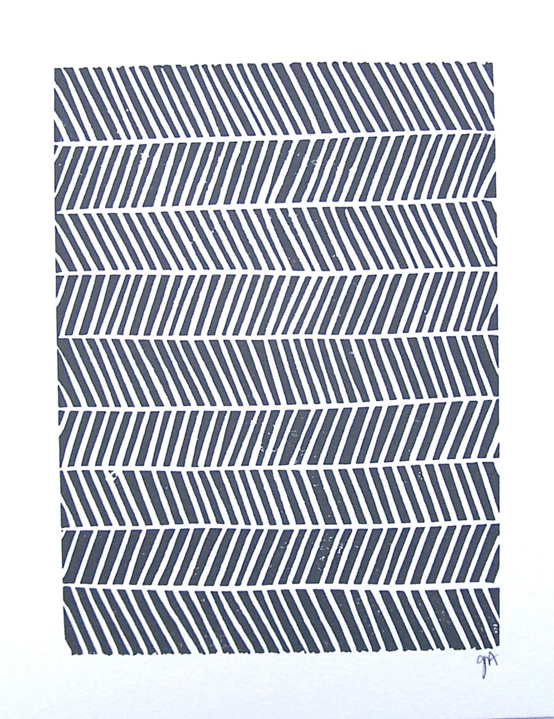 LINOCUT PRINT - Geometric Pattern - Gray Chevron Zig Zag Block Print ...