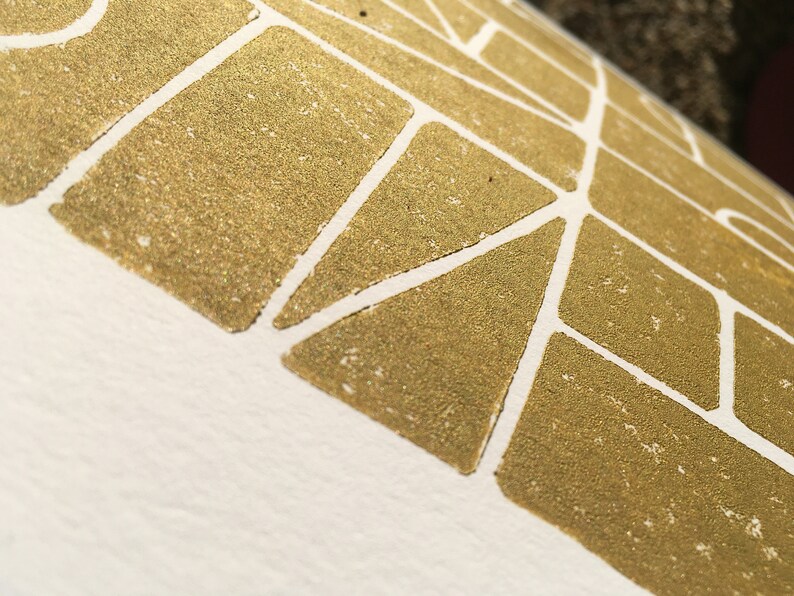 Mid Century Modern Block Set - Gold Linoleum Block Print - Wood Block ...