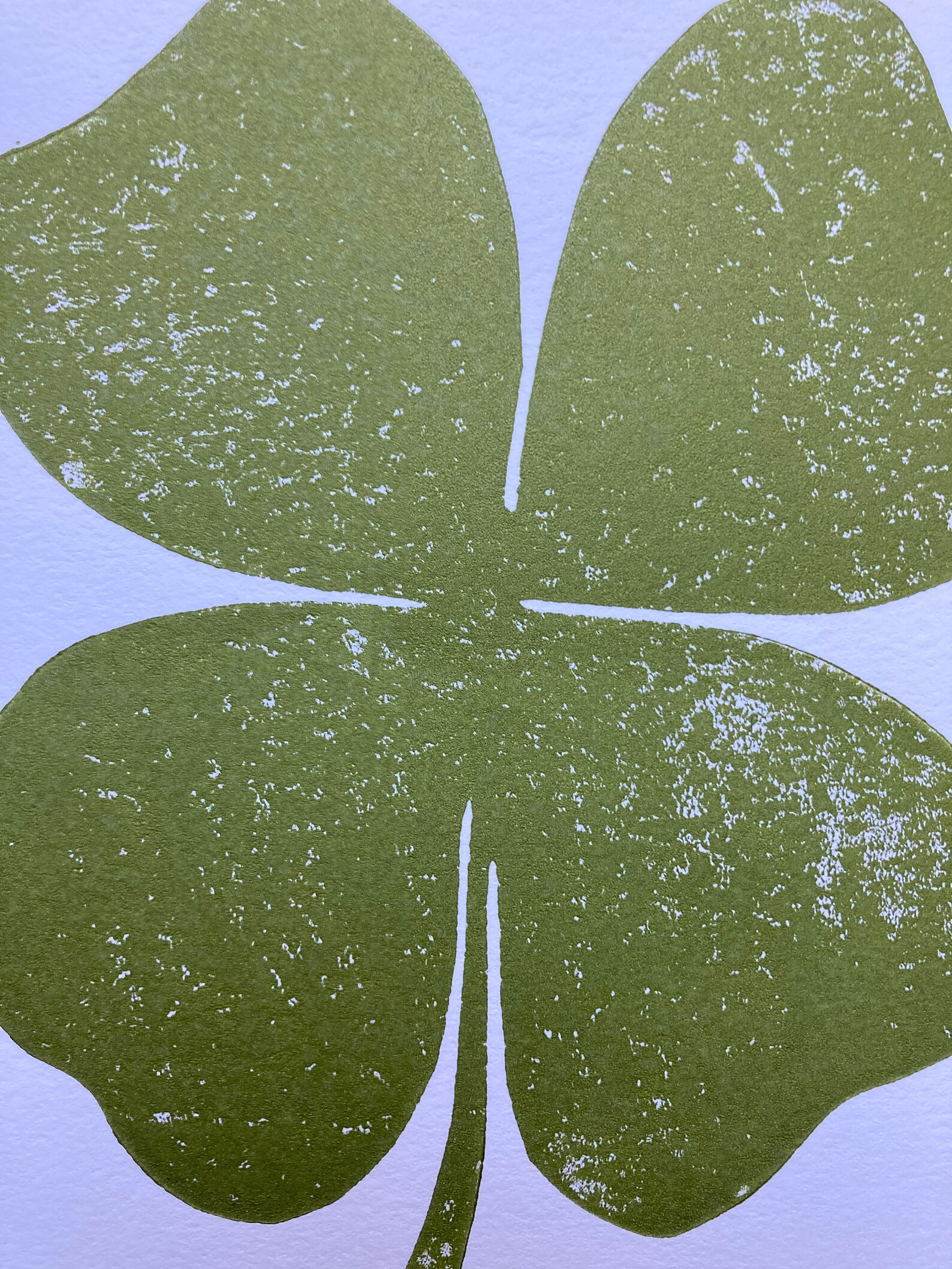 Four Leaf Clover Linoleum Block Print - 8x10 Green Linocut Poster - St ...