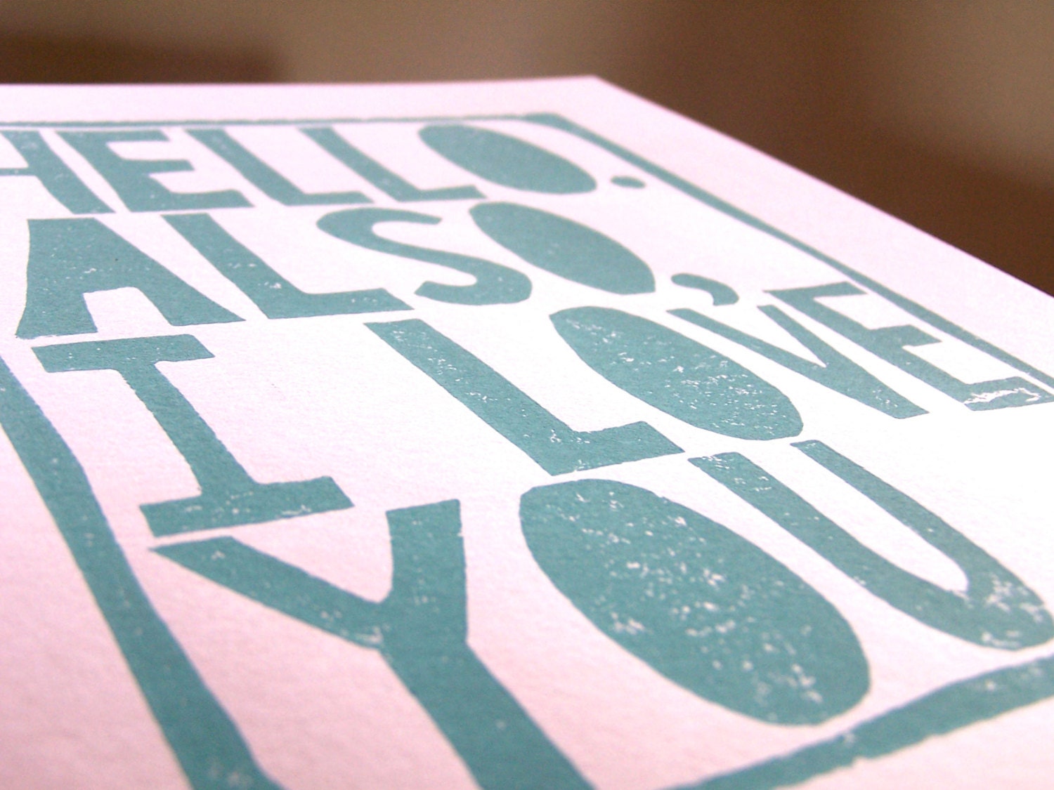 Linocut Print Hello. Also I Love You. Hand Pressed Linocut - Etsy