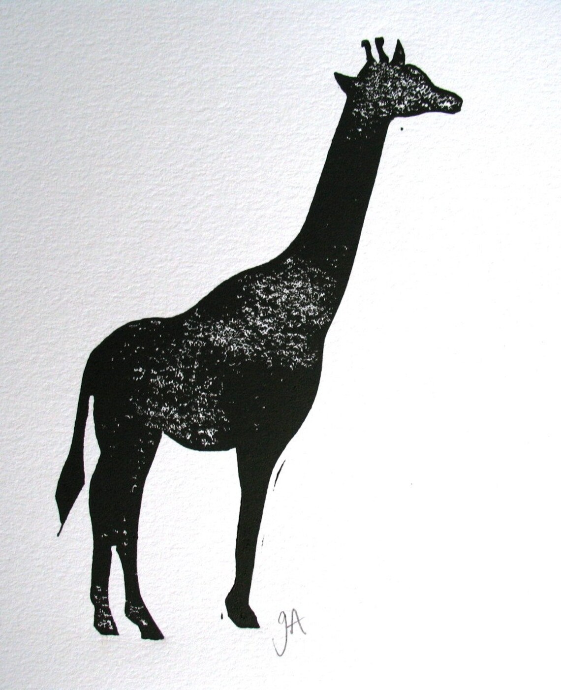 Giraffe Linocut Block Print 8x10 African Safari Minimal | Etsy