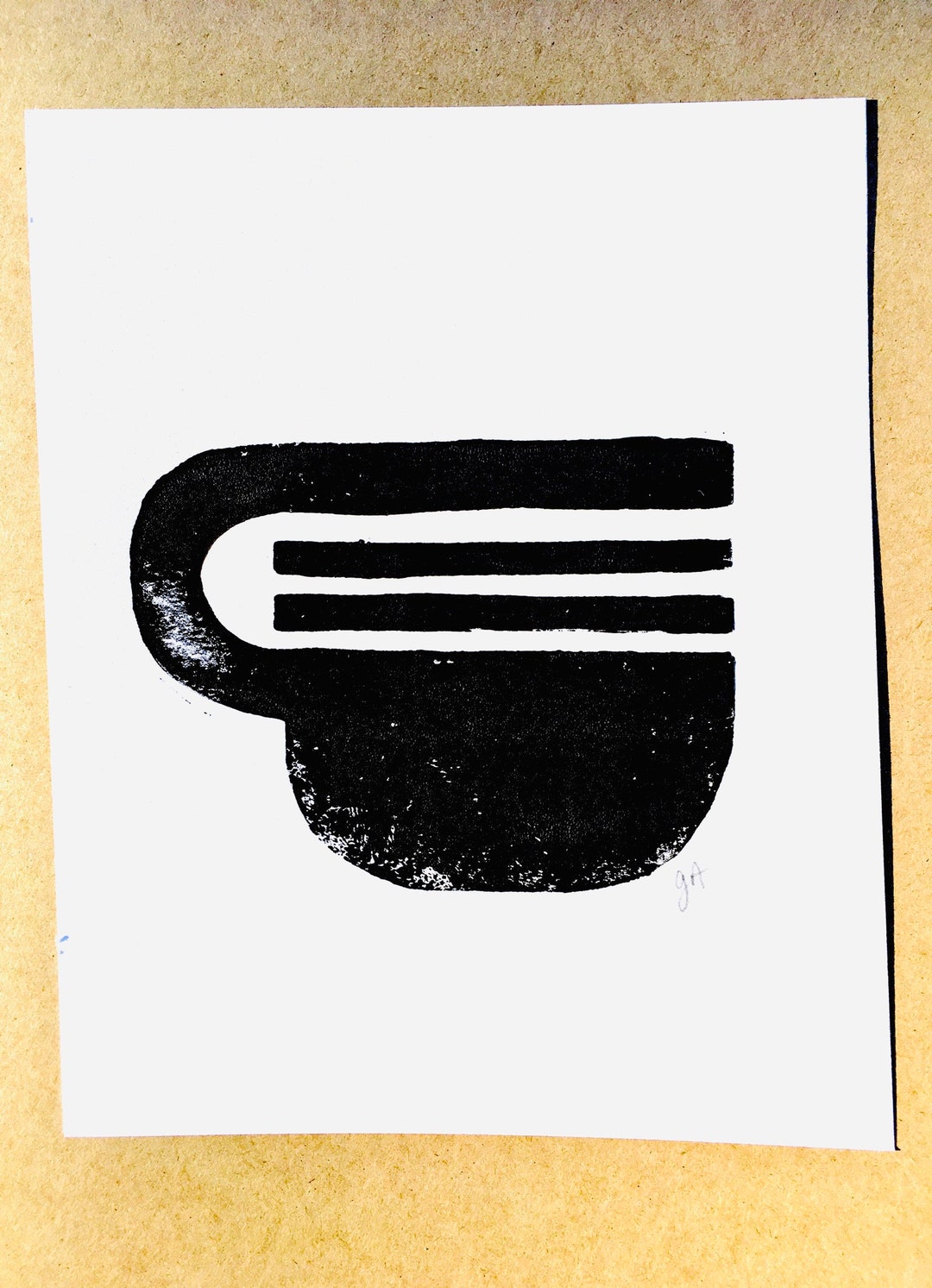 Coffee Mug Linocut in Black 8x10 Minimal Hand Pulled Block Print Poster ...