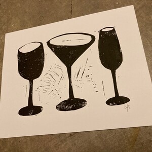 Party Poster - Bar Cart Linocut Print - Hand Pulled Mid Century Modern ...