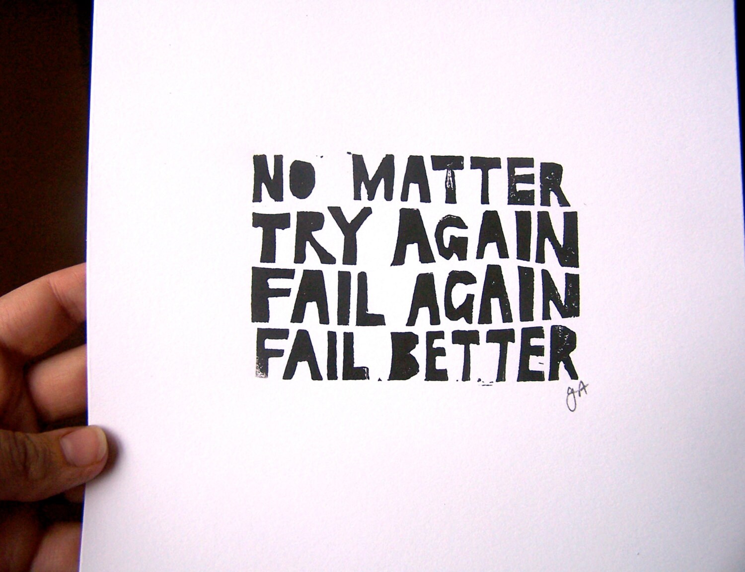 No Matter Try Again Fail Again Fail Better 8x10 Linocut - Etsy