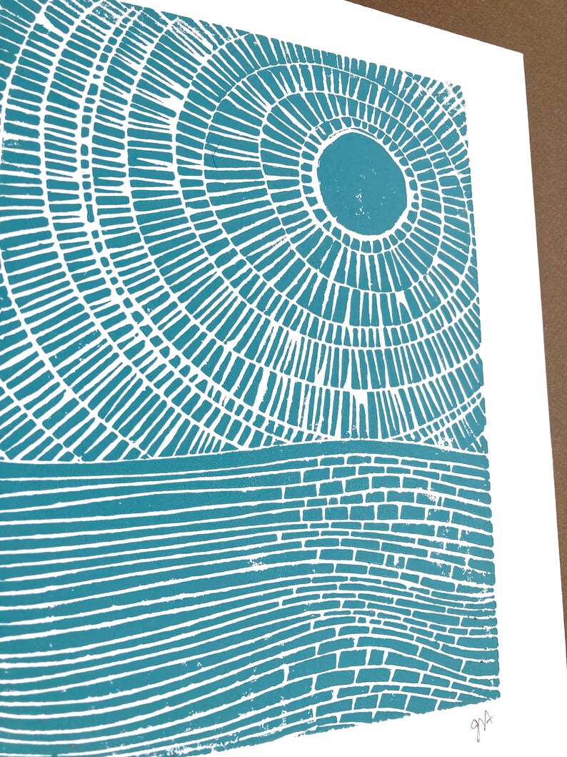 Blue Sky on the Ocean Linocut Relief Print 8x10 Minimal - Etsy