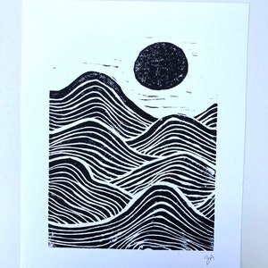 Linoleum Block Print - Sunrise and Sunset - Minimal Black 8x10 ...