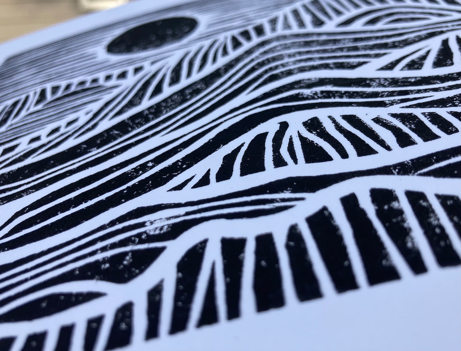 Linoleum Block Print - Sunrise on the Mountains - Minimal Black 8x10 ...