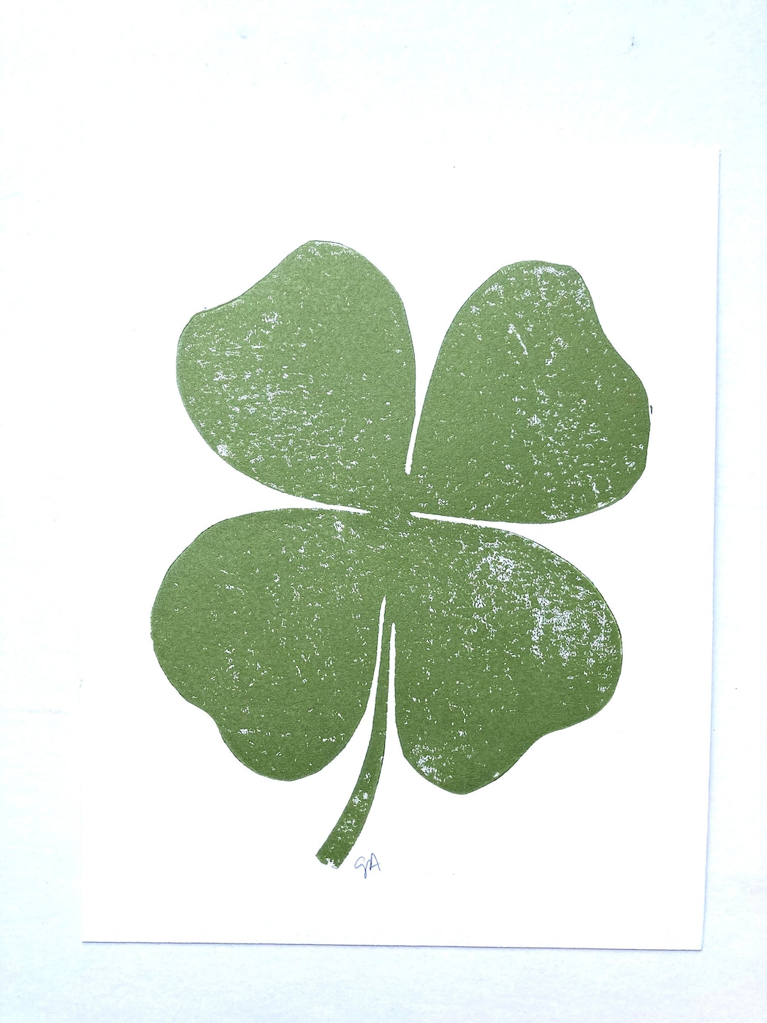 Four Leaf Clover Linoleum Block Print - 8x10 Green Linocut Poster - St ...