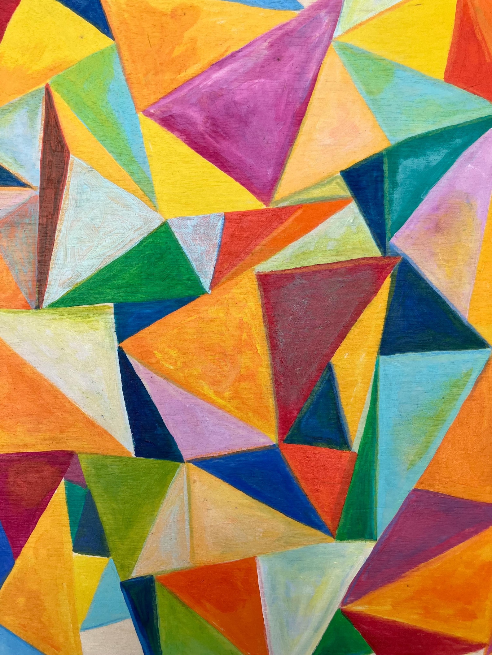 12x12 Acrylic Painting on Wood - Abstract Rainbow Triangle Painting on ...