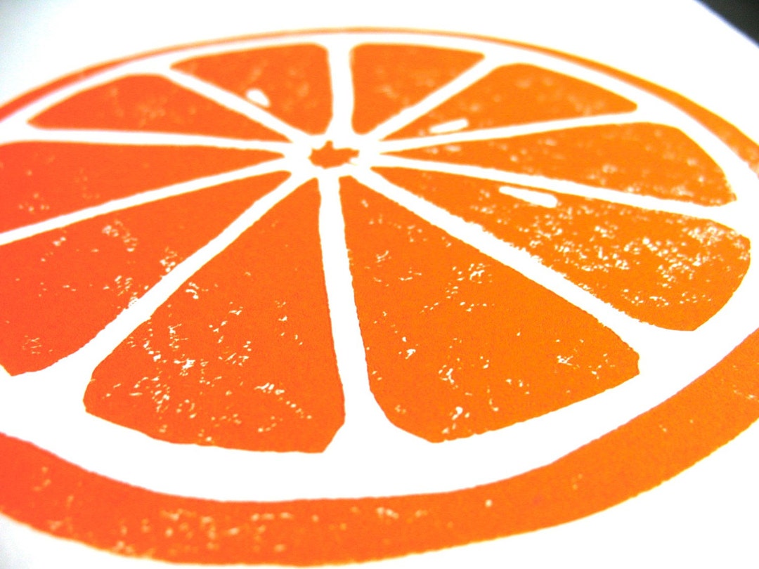 Minimal Orange Linoleum Block Print Poster - Citrus Fruit 8x10 ...