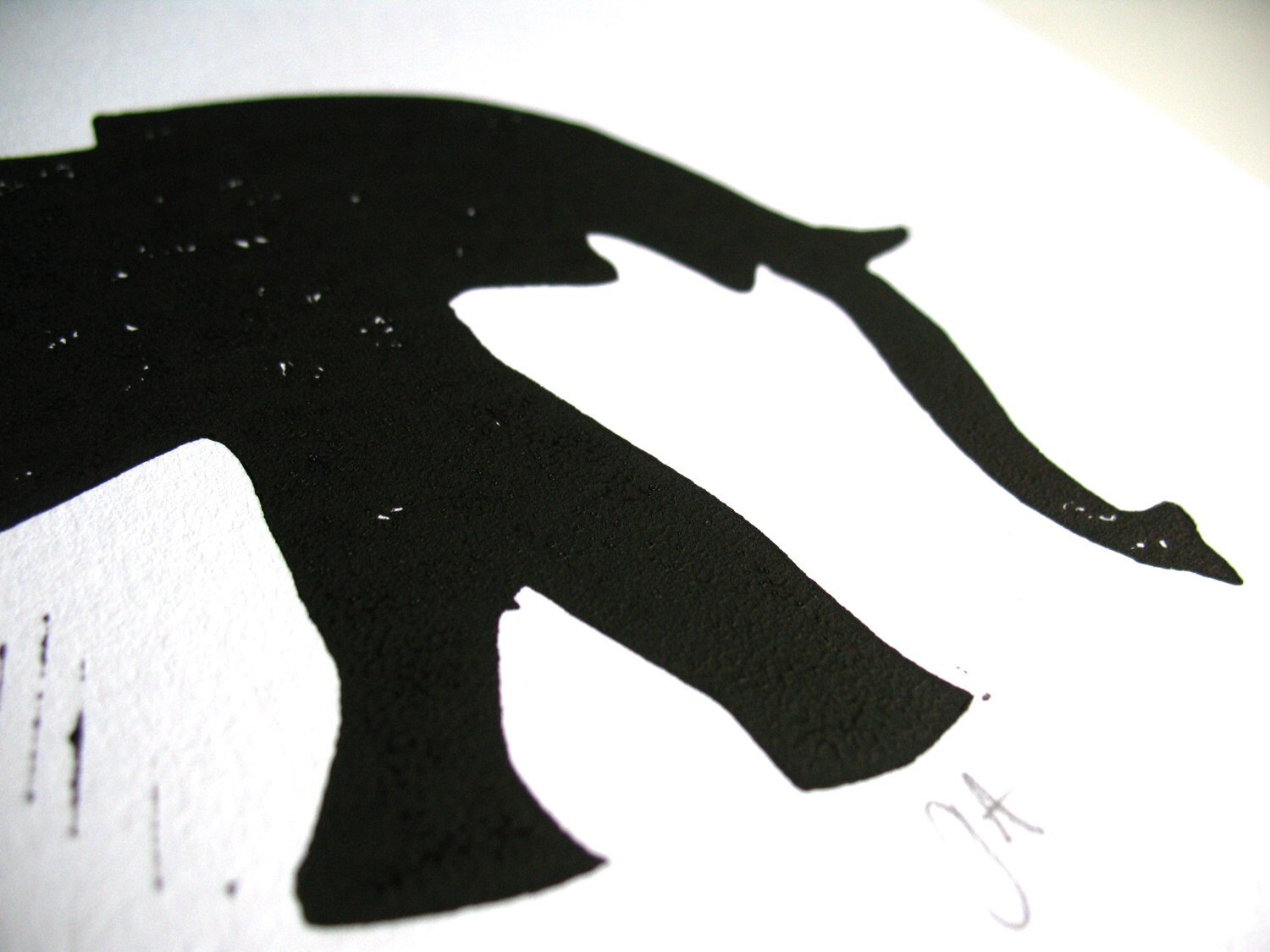 Minimal Elephant Linocut Print Black Linoleum Block Print - Etsy