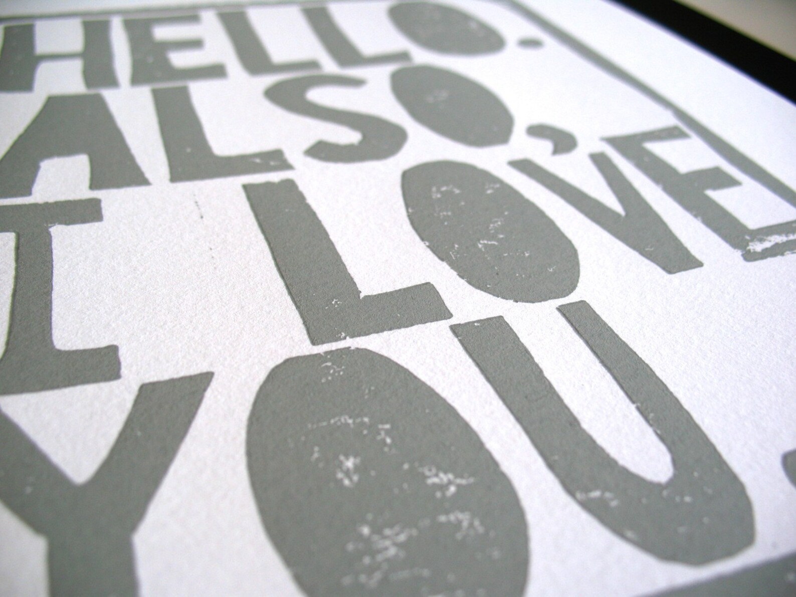 Hello Also I Love You Grey Linocut Valentine Poster - Etsy