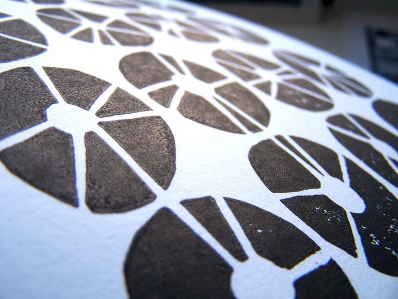 Geometric linocut print black circle rings block print 8x10 | Etsy