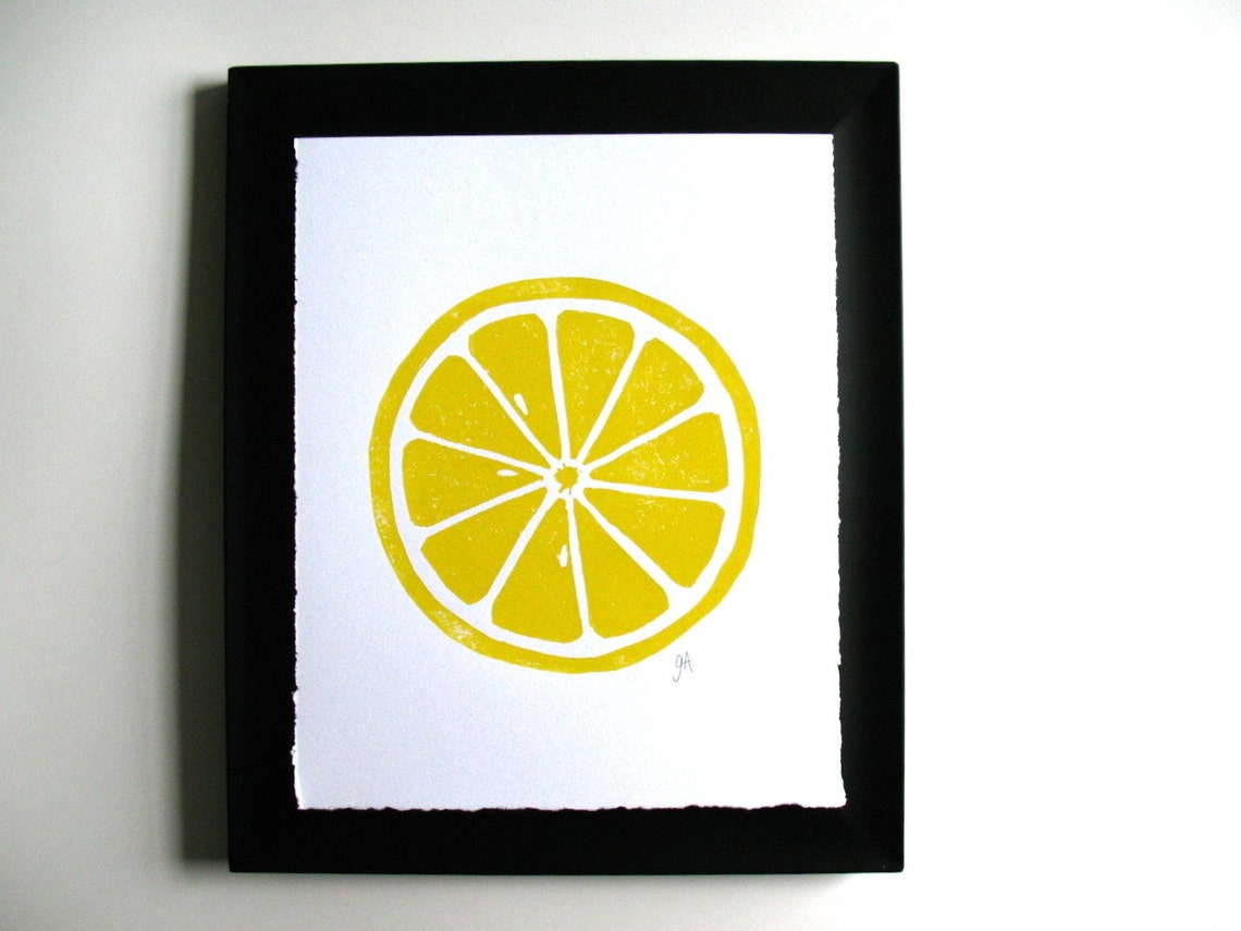 Lemon yellow block print Hand-pressed 8x10 linocut print | Etsy