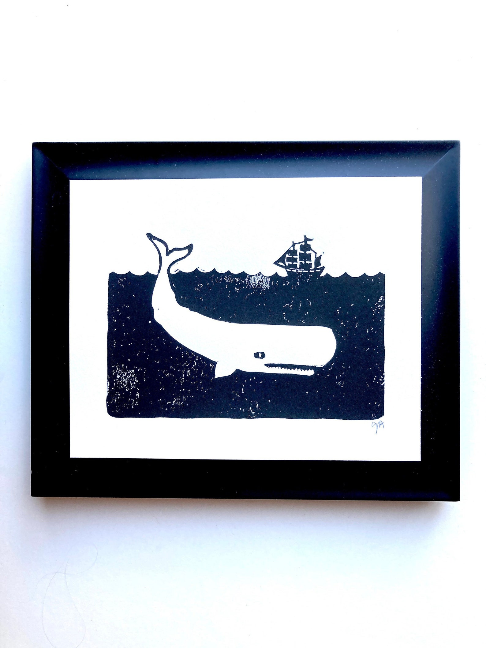 Moby Dick Print the Elusive White Whale Black Block Print Linocut ...