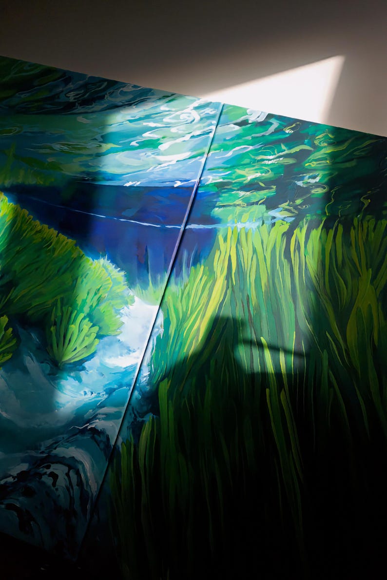 Underwater Riverbed Acrylic Painting Triptych | Aquatic Nature Wall Art ...