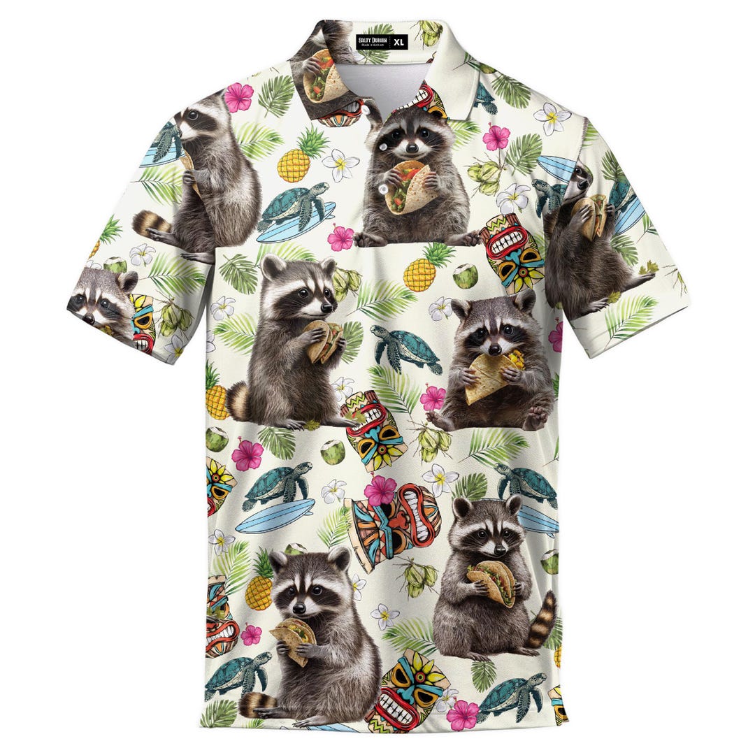 Funny Raccoon Tiki Polo Shirts for Men Raccoon Taco Golf Polos Shirts ...