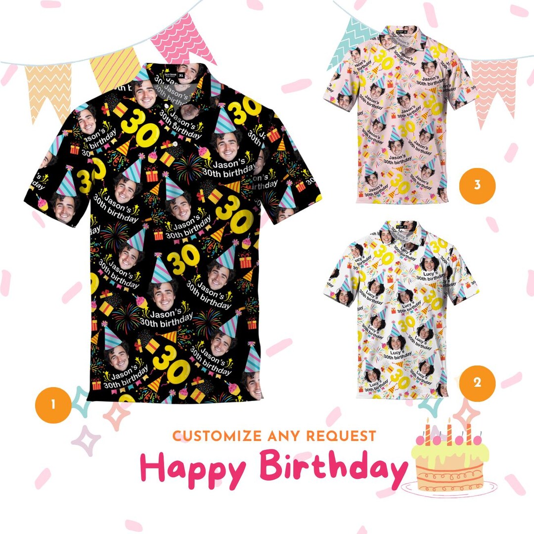 Personalized Birthday Polo Shirt, Custom Face Photo Birthday Party ...