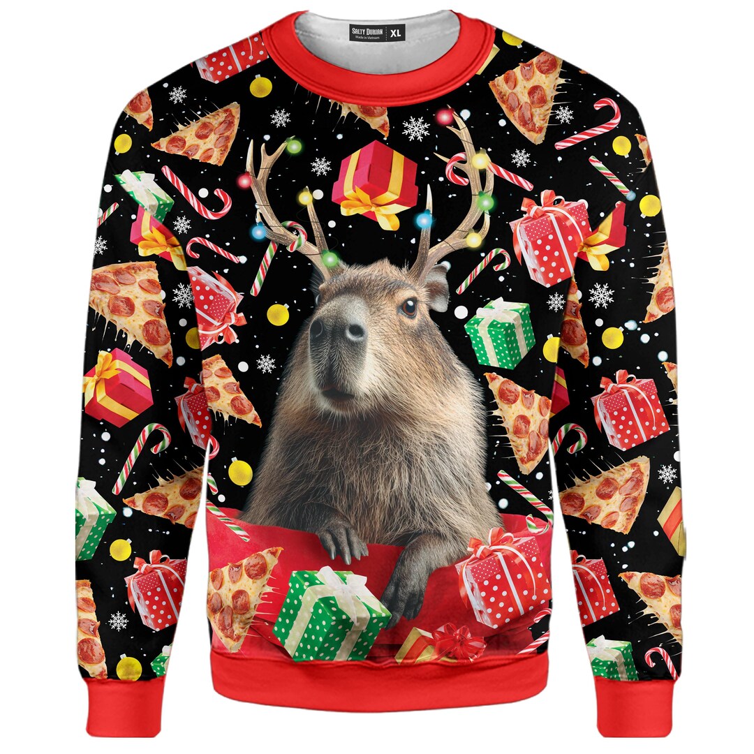 Funny Capybara Reindeer Christmas Sweatshirt Hoodie – Funny Xmas ...