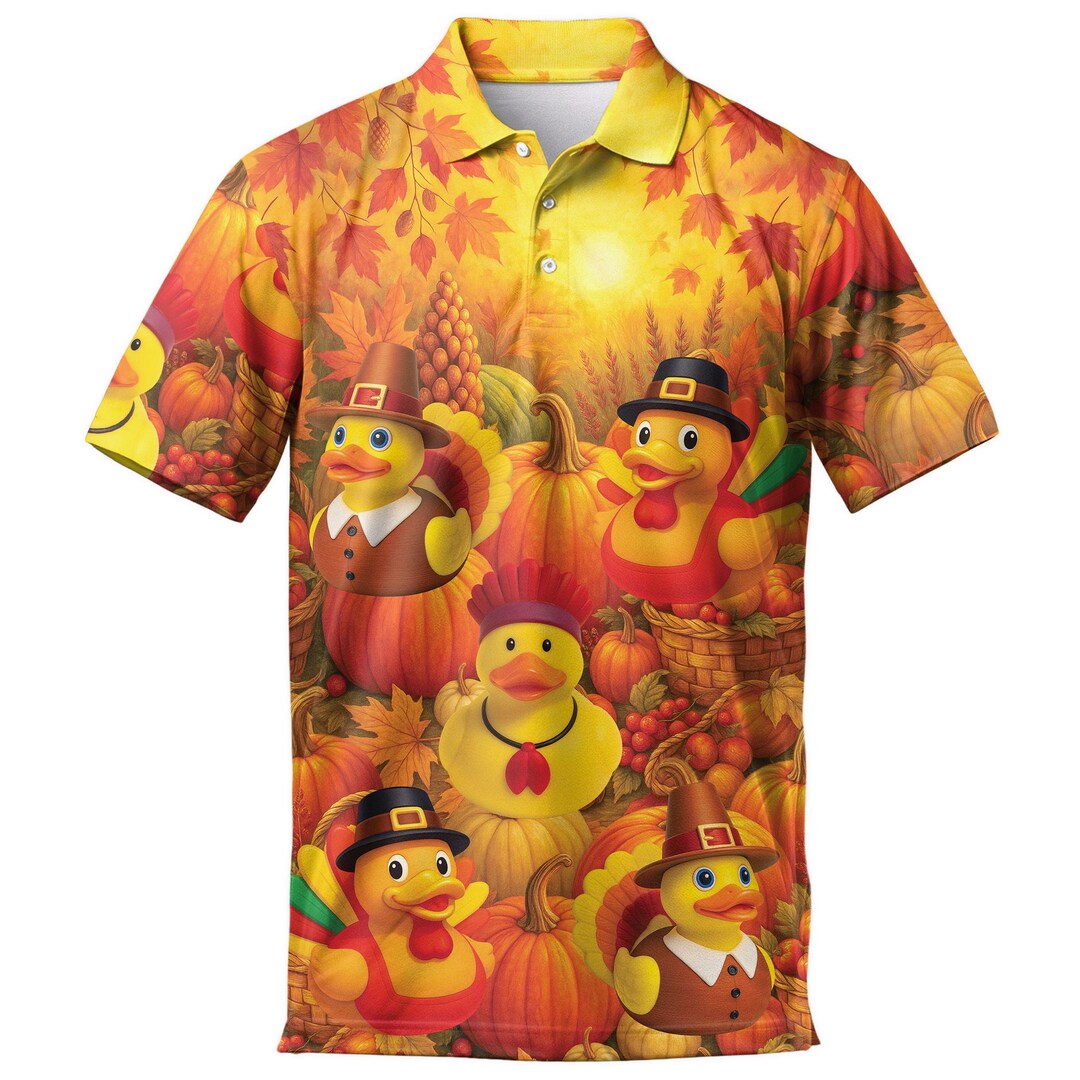 Rubber Turkey Duck Thanksgiving Polo Shirts for Men Golf Polos Holiday ...