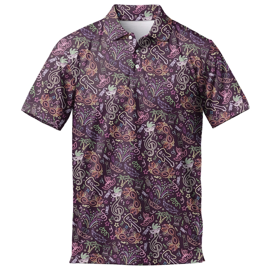 Neon Festival Pattern Polo Shirts for Men Golf Polos Mens Shirts Short ...